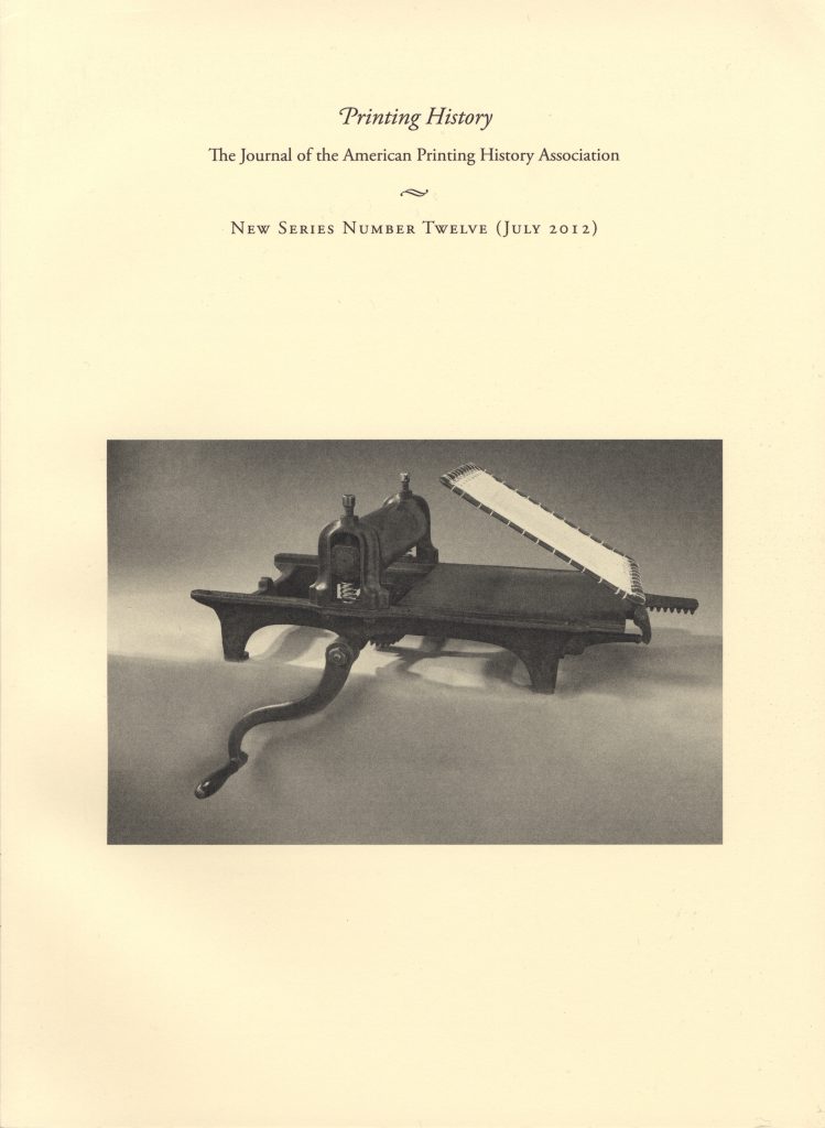 Printing History 12 - American Printing History Association