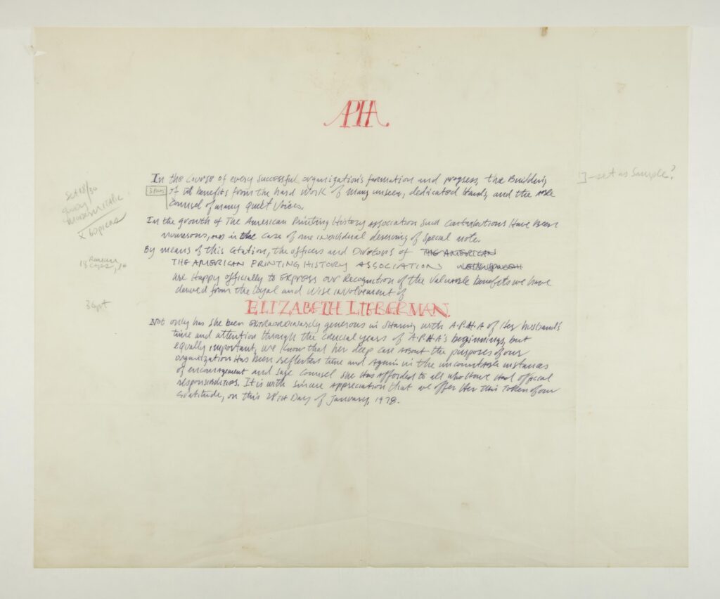 An APHA Commendation, 1978 - American Printing History Association